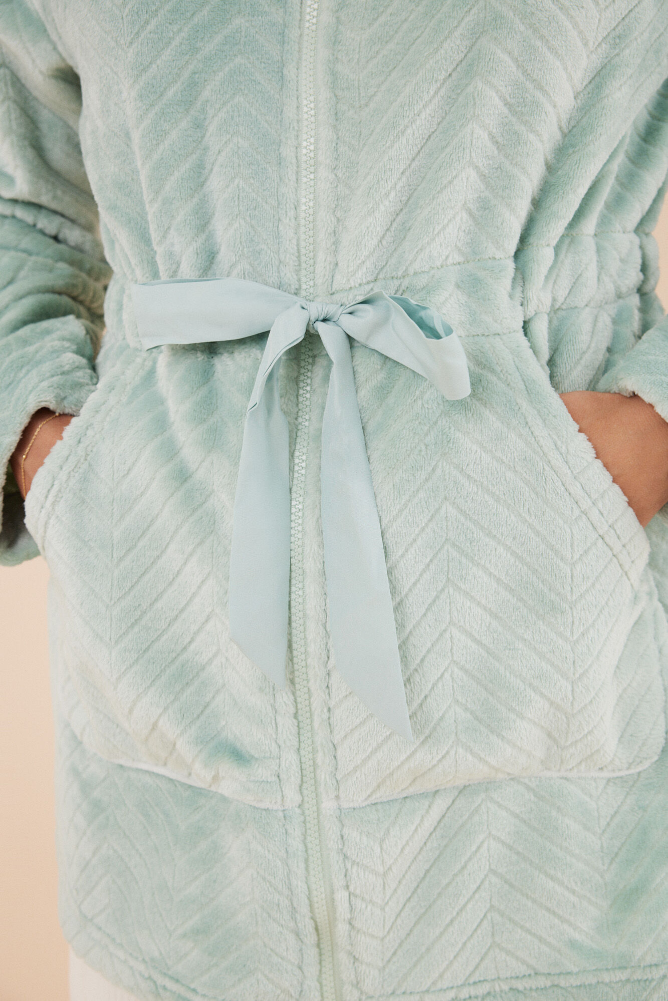 bata para dormir de mujer de cremallera color verde